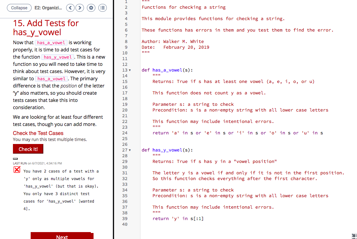 Solved Collapse E2: Organizi... 2 Functions for checking a | Chegg.com
