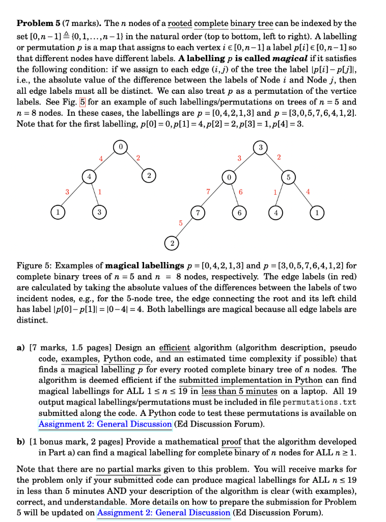 Solved Problem 5 (7 marks). The n nodes of a rooted complete | Chegg.com