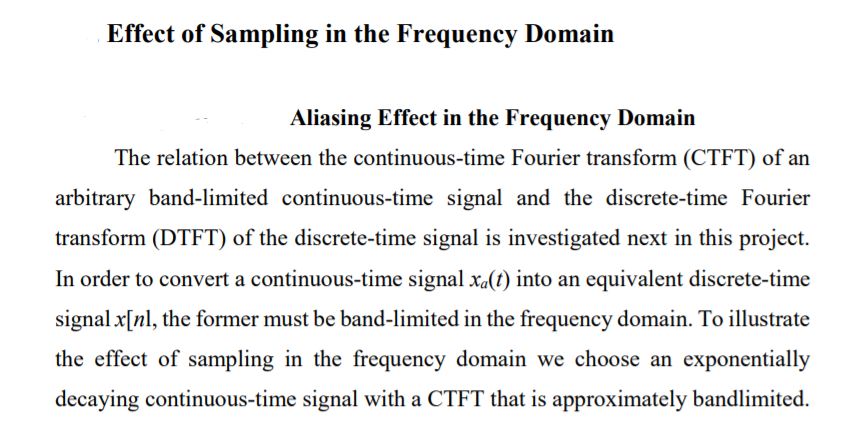 Solved Aliasing Effect in the Time Domain In this project | Chegg.com