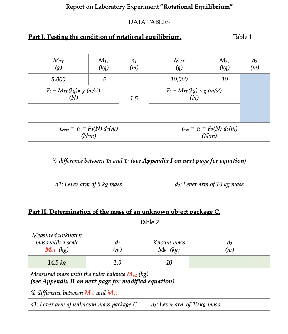 Solved Report on Laboratory Experiment “Rotational | Chegg.com