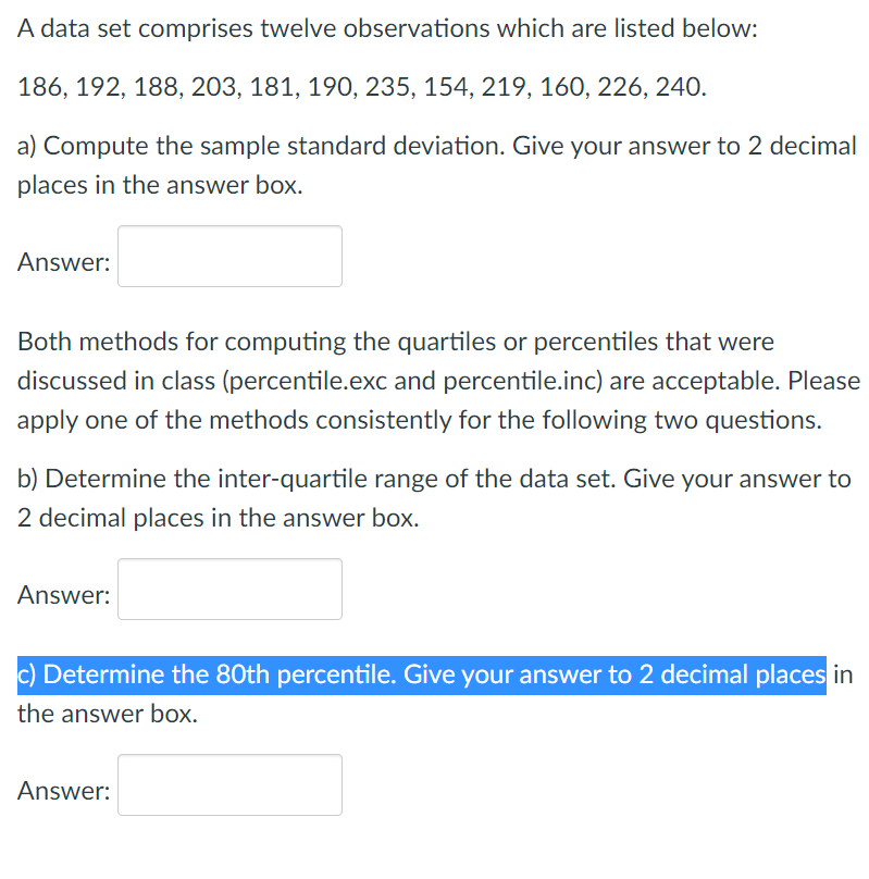 Solved A data set comprises twelve observations which are | Chegg.com