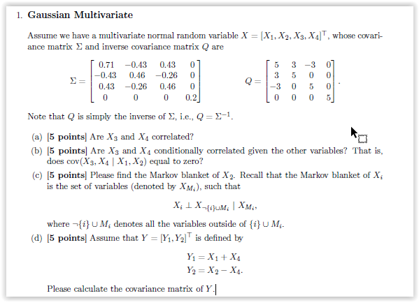Gaussian Multivariate Assume we have a multivariate | Chegg.com