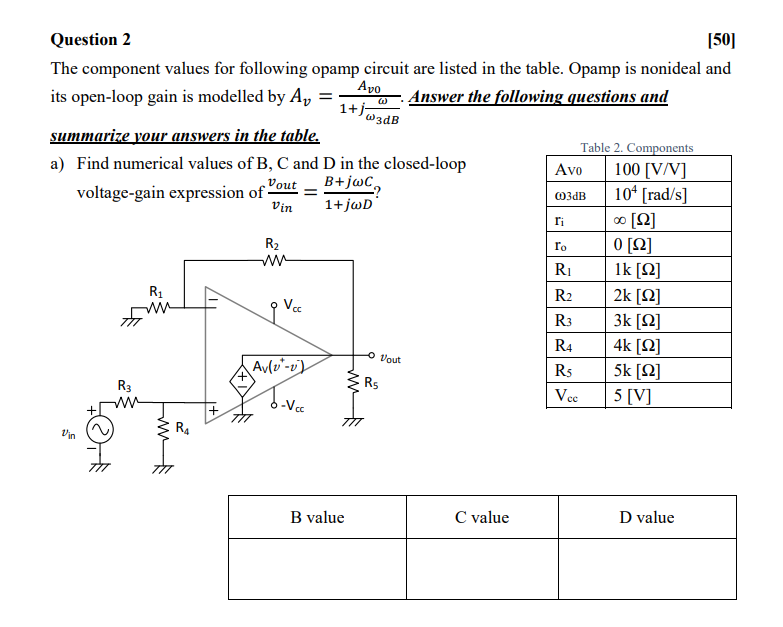 Question 2 [50] The component values for following | Chegg.com