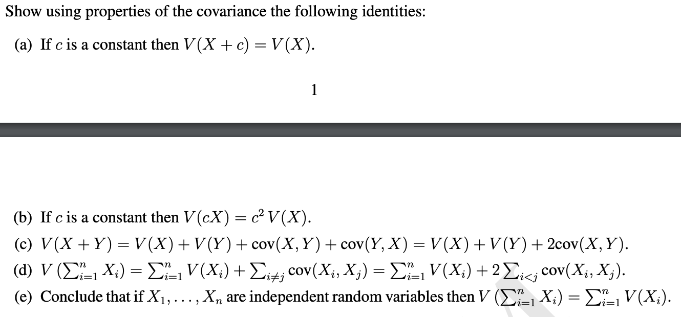 Solved Show using properties of the covariance the following | Chegg.com