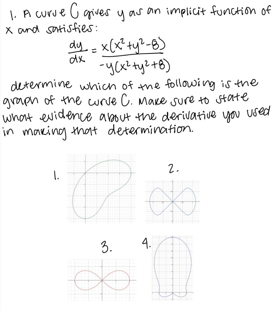 Solved 1. A curse G gives y as an implicit function of x and | Chegg.com