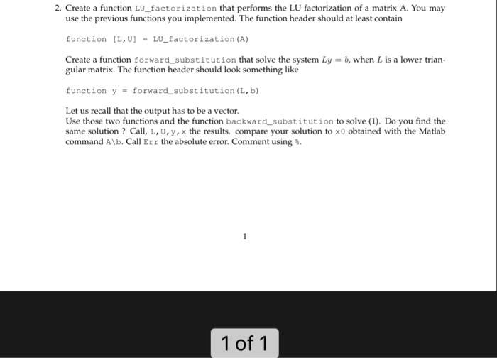 Solved 2 Create A Function Lu Factorization That Performs