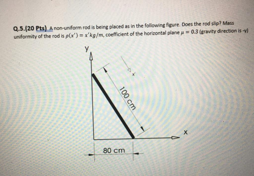 Solved Q.5.(20 pts) A non-uniform rod is being placed as in | Chegg.com