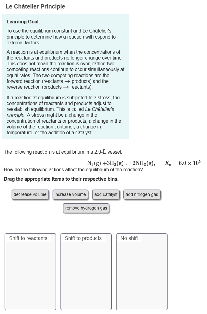 Solved Le Châtelier Principle Learning Goal: To use the | Chegg.com