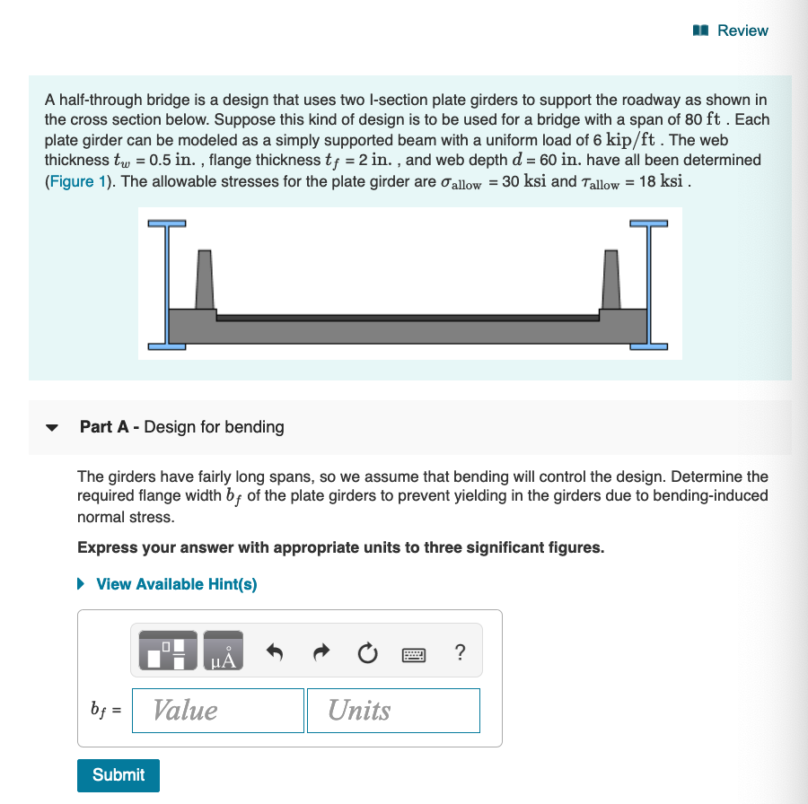 Solved Figure 1 Review A half-through bridge is | Chegg.com