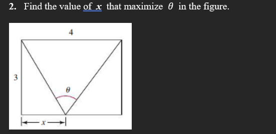 Solved Find the value of x that maximize θ in the figure. | Chegg.com