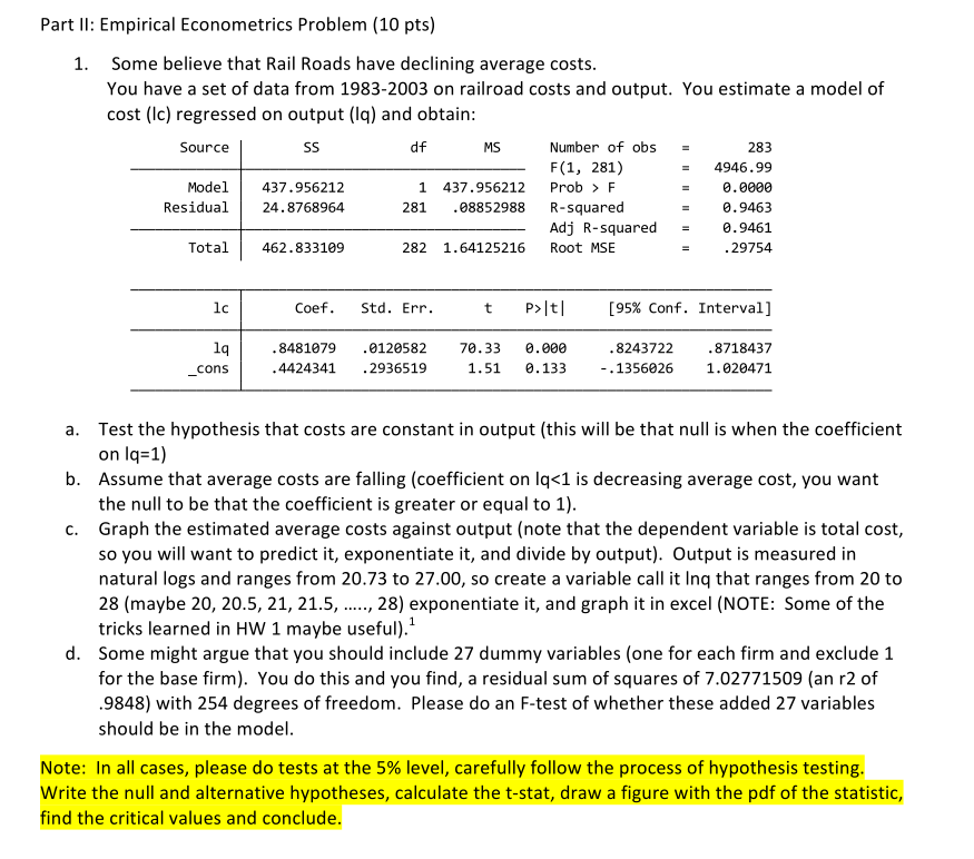 Solved Part II: Empirical Econometrics Problem (10 pts) SS | Chegg.com