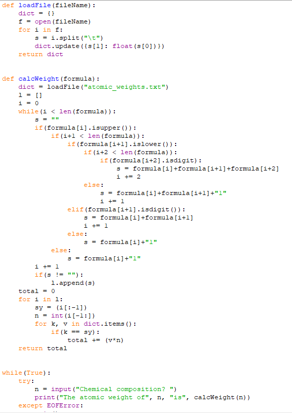 Solved The Below Python Code Loads The Atomic Weights Text
