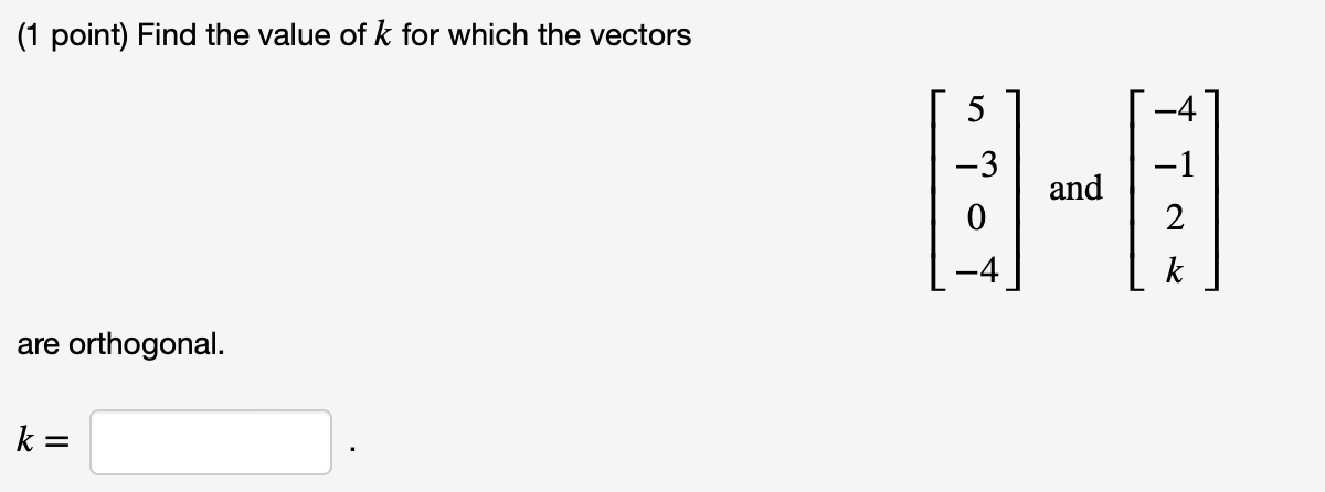 Solved (1 point) Find a non-zero vector v orthogonal to the | Chegg.com
