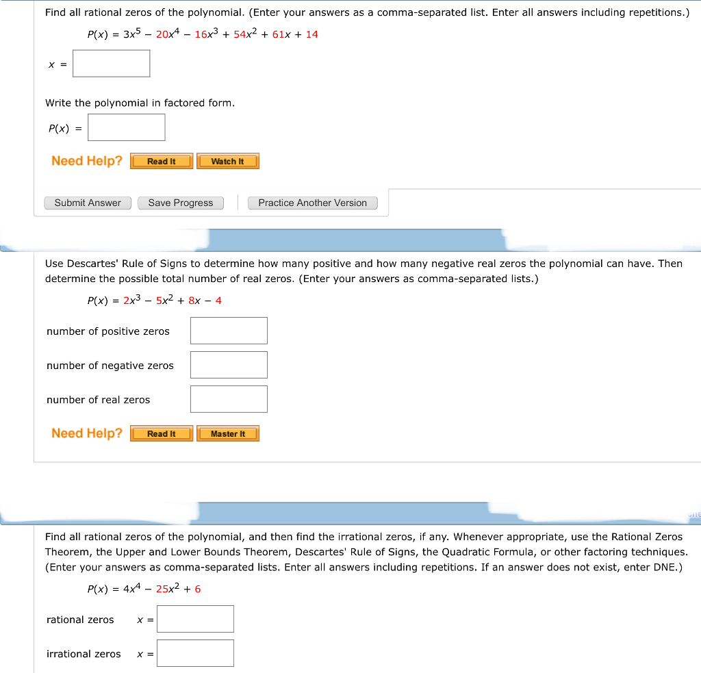 Solved Find All Rational Zeros Of The Polynomial Enter Chegg