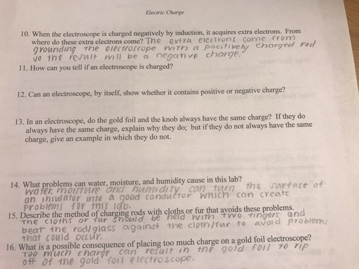Solved Electric Charge 10. When the electroscope is charged | Chegg.com