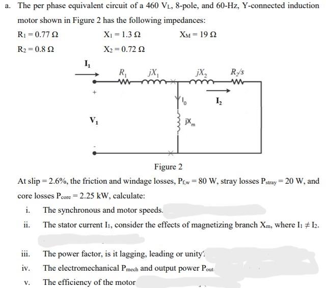 Solved a. The per phase equivalent circuit of a 460 VL, | Chegg.com