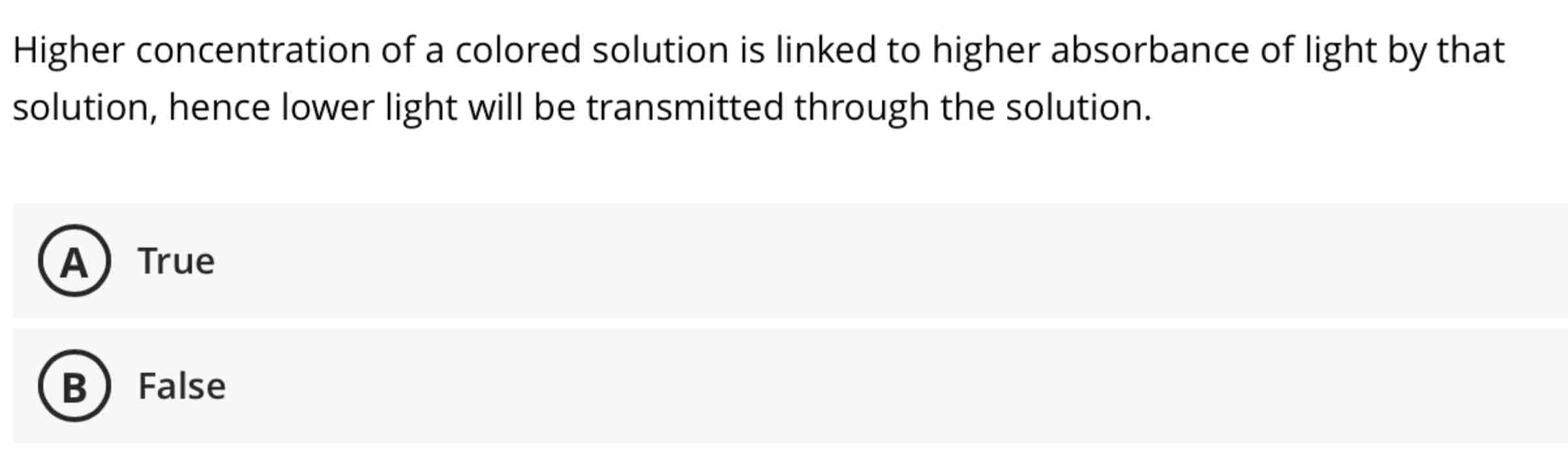 Solved Higher concentration of a colored solution is linked | Chegg.com