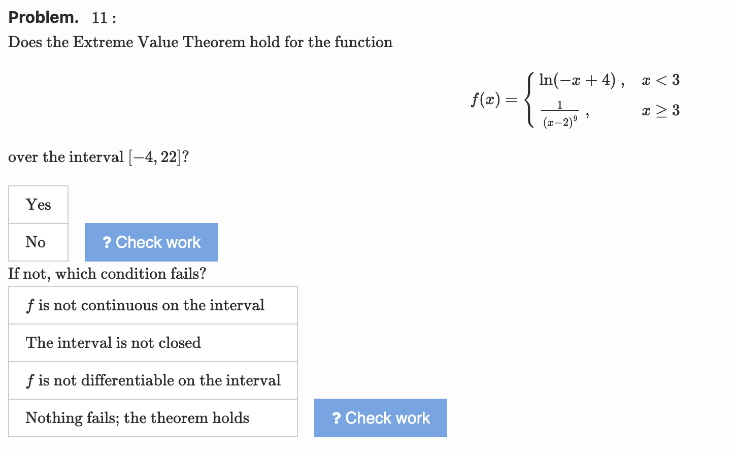 Solved Problem. 11 : Does the Extreme Value Theorem hold for | Chegg.com