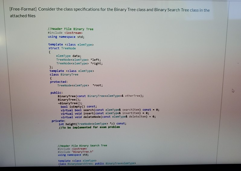 Solved [Free-Format] Consider the class specifications for | Chegg.com
