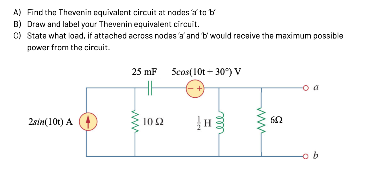 Solved A) Find the Thevenin equivalent circuit at nodes ' a | Chegg.com