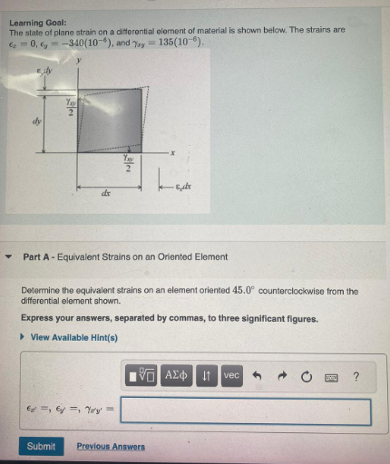 Solved Learning Goal: The state of plane strain on a | Chegg.com