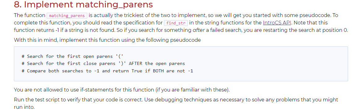 Solved 8. Implement matching_parens The function is actually | Chegg.com