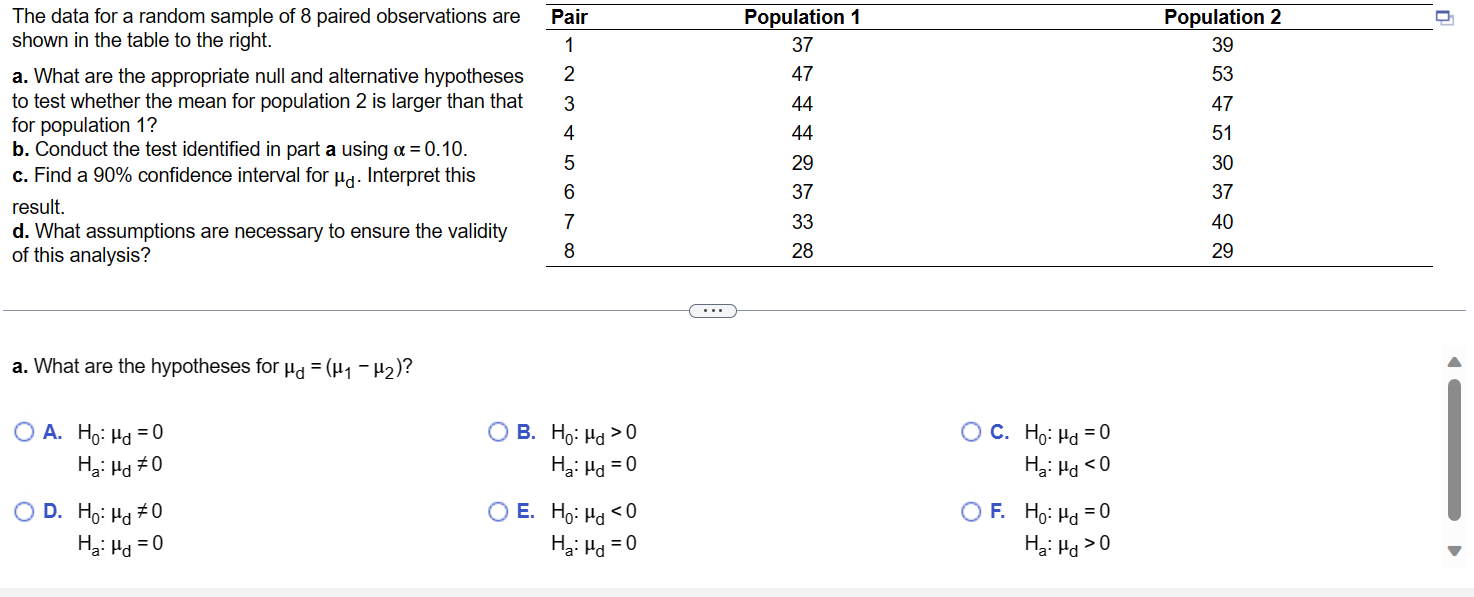 Solved The data for a random sample of 8 ﻿paired | Chegg.com