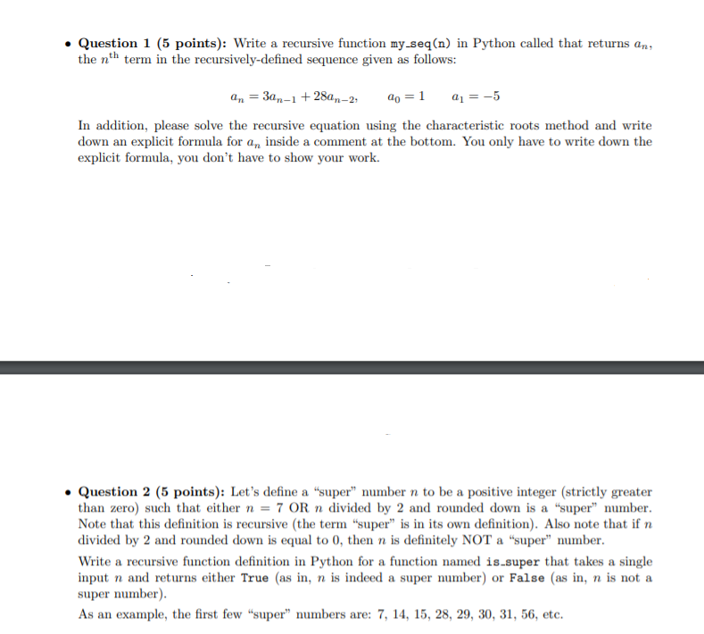 Solved Question 1 (5 points): Write a recursive function | Chegg.com