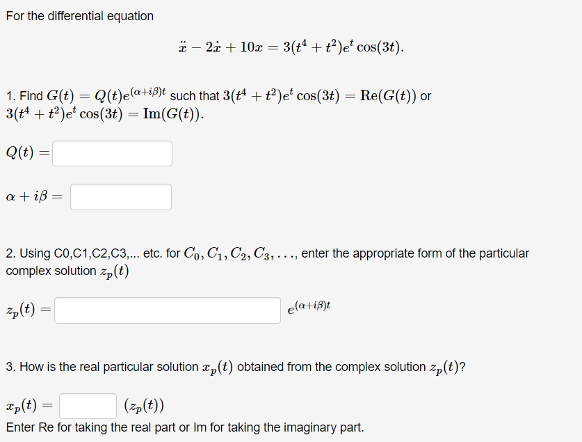 Solved For the differential equation ö – 2c + 10x = 3(+4 + | Chegg.com
