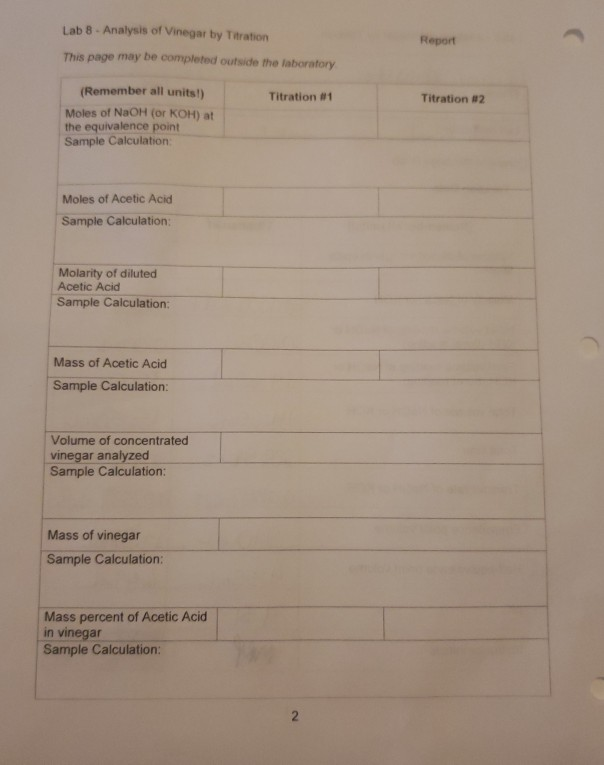 Lab 8 - Analysis of Vinegar by Titration This page | Chegg.com