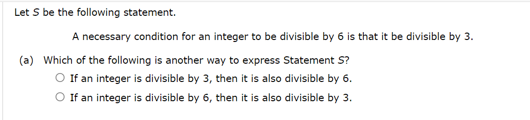 Solved Let S be the following statement. A necessary | Chegg.com