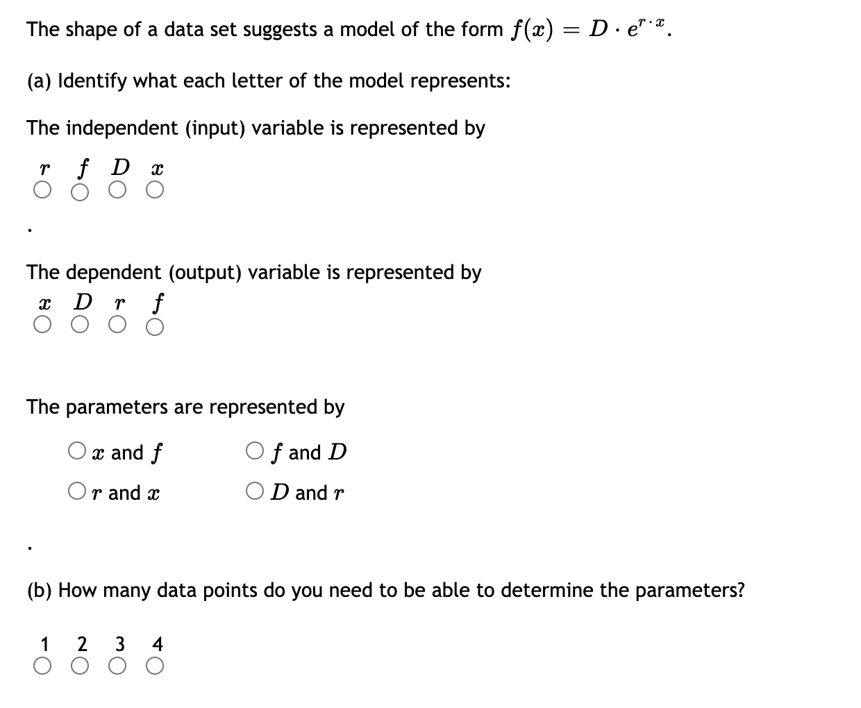 Solved The shape of a data set suggests a model of the form | Chegg.com