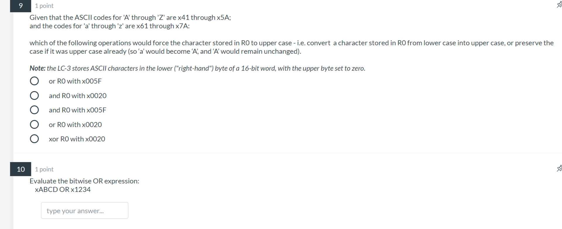 Solved 9 1 point Given that the ASCII codes for 'A' through | Chegg.com