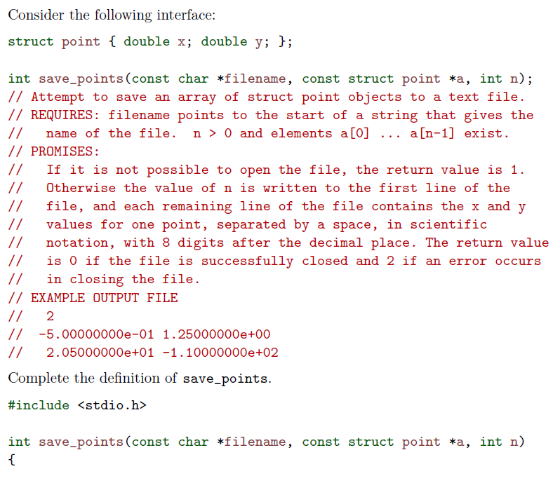 Solved Consider the following interface: struct point { | Chegg.com