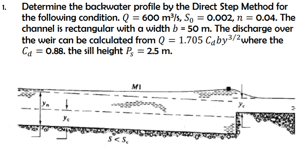 Solved 1. Determine the backwater profile by the Direct Step | Chegg.com