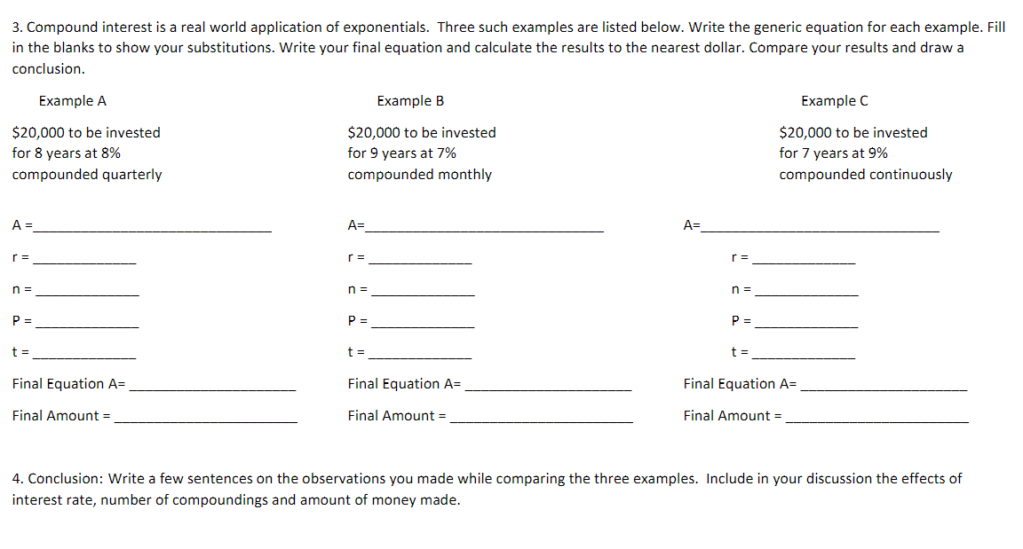 Solved 3. Compound interest is a real world application of | Chegg.com