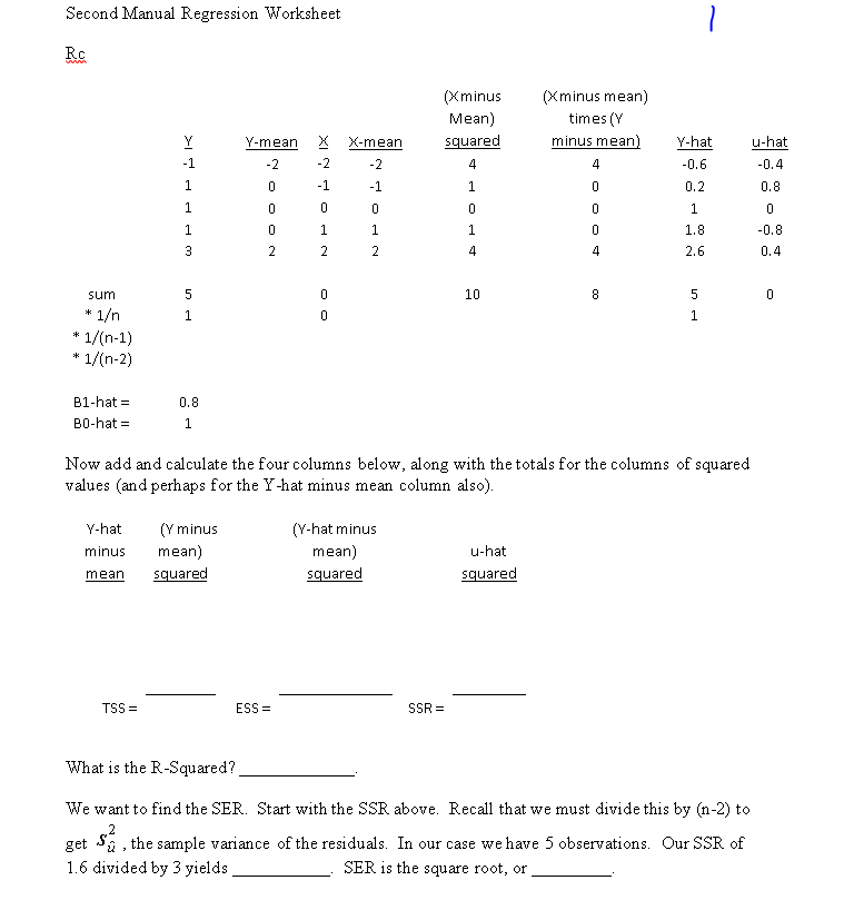 Solved Second Manual Regression Worksheet Rc (Xminus (Xminus | Chegg.com