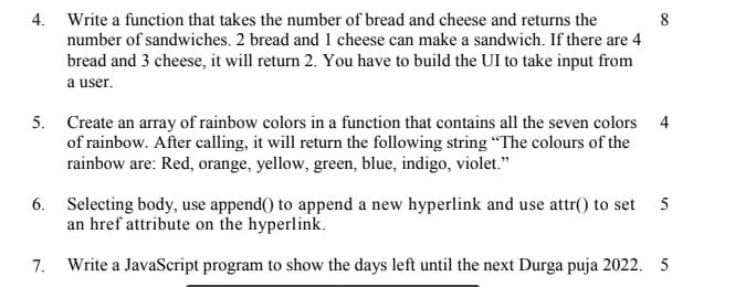 Solved 4. Write a function that takes the number of bread | Chegg.com