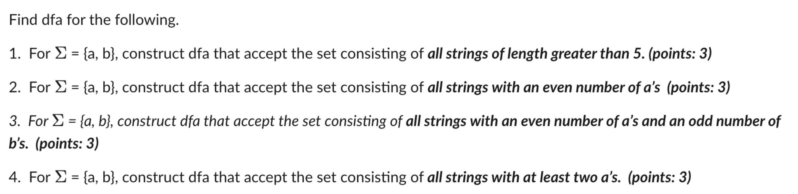 Solved Find dfa for the following. 1. For Σ={a,b}, construct | Chegg.com