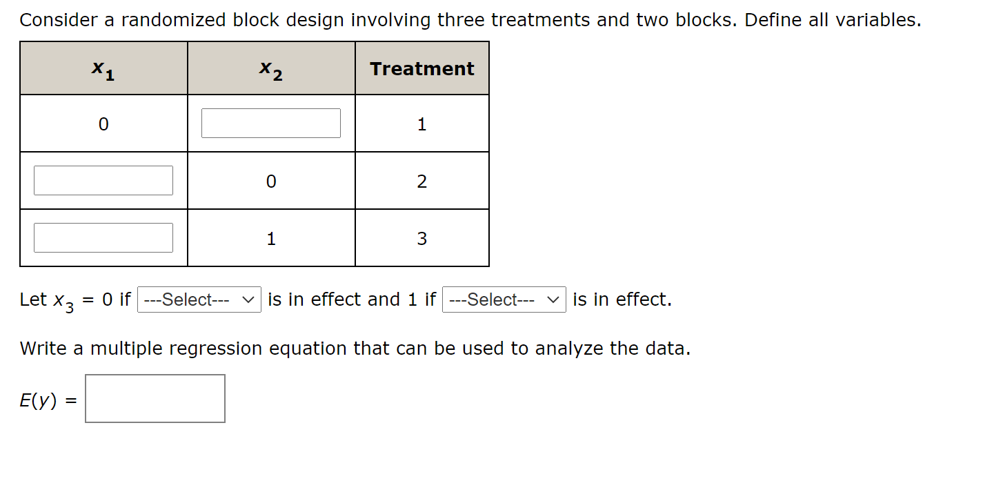 Dropdown 1 options 1)Block 1 2)Treatment | Chegg.com