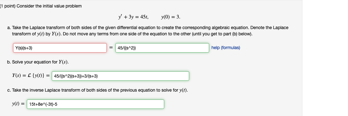 Solved (1 point) Consider the initial value problem y + 3y = | Chegg.com