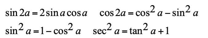 Solved sin 2a = 2 sin a cosa cos 2a = cosa a-sina a sin?a=1- | Chegg.com