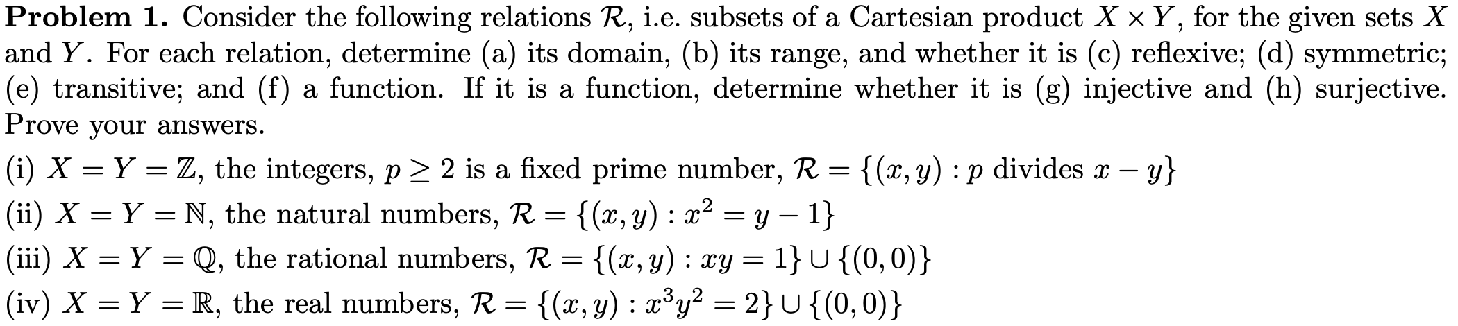 Solved Problem 1. Consider the following relations R, i.e. | Chegg.com