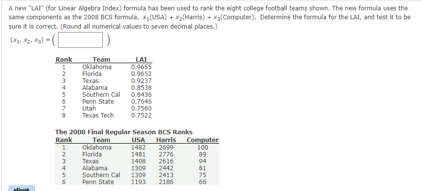 Solved A new "LAI" (for Linear Algebra Index) formula has | Chegg.com