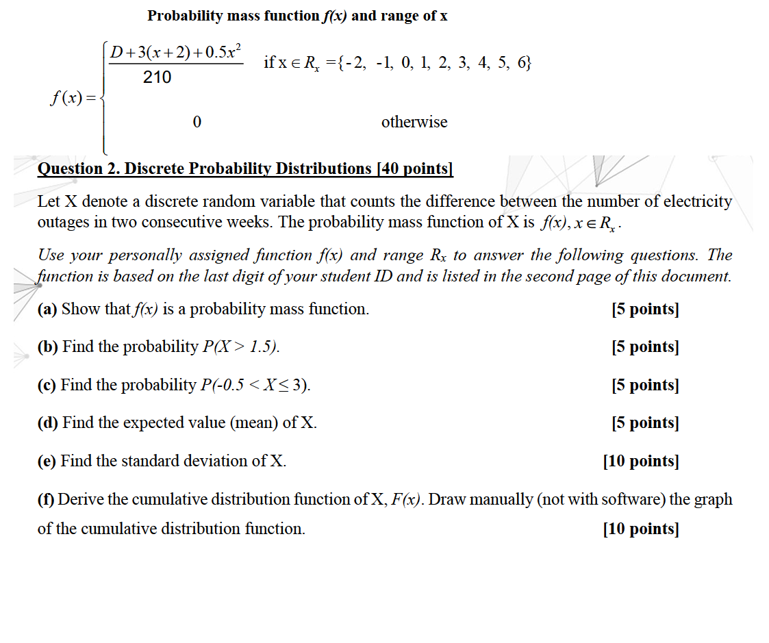 Probability mass function f(x) and range of x | Chegg.com