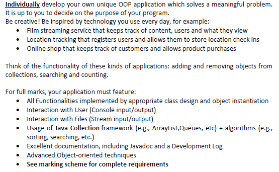 Individually develop your own unique OOP application | Chegg.com