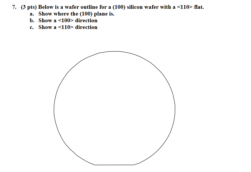 Solved 7. (3 pts) Below is a wafer outline for a (100) | Chegg.com
