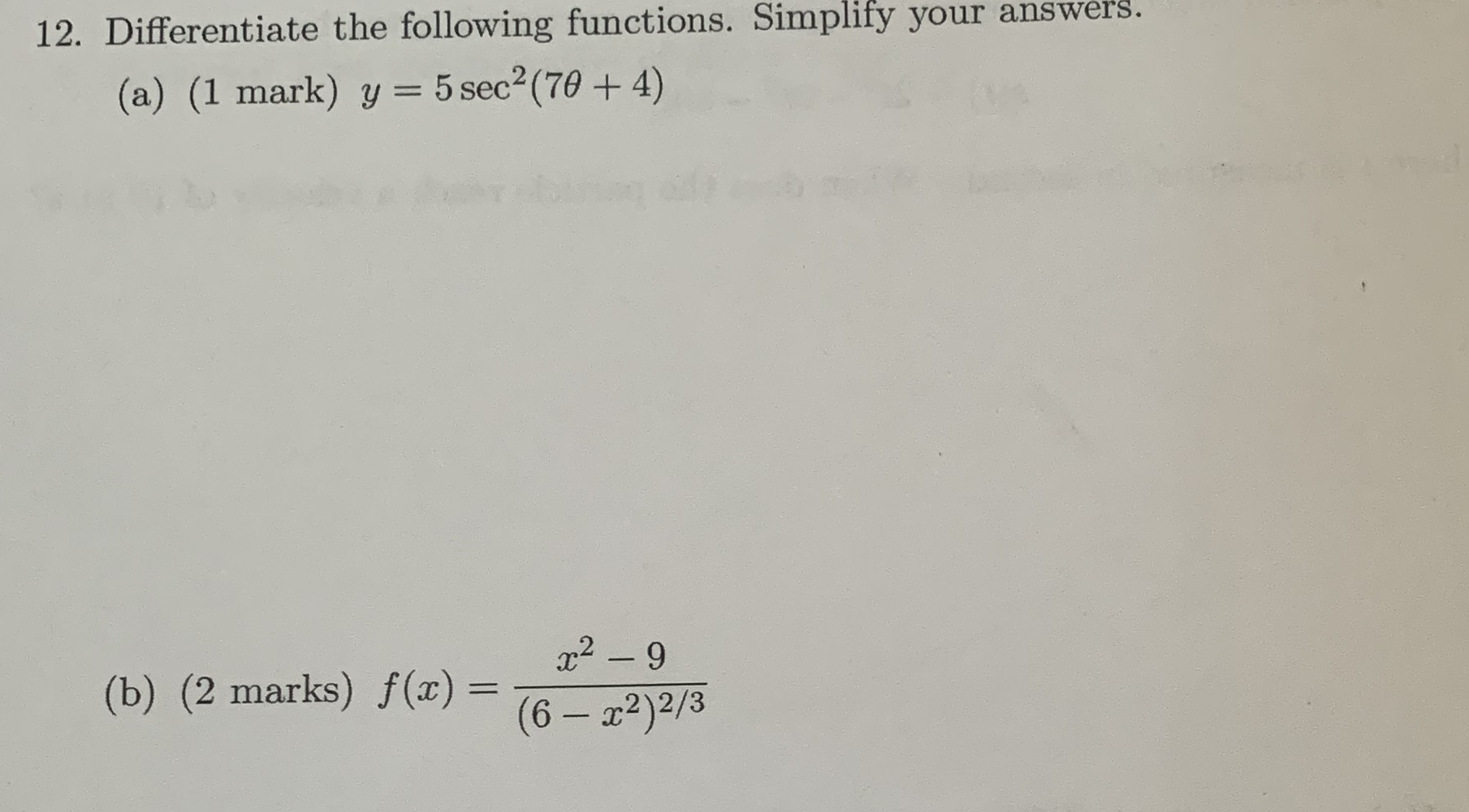 Solved 2. Differentiate the following functions. Simplify | Chegg.com