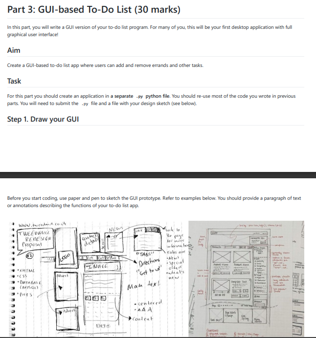 Part 3: GUI-based To-Do List (30 marks) In this part, | Chegg.com