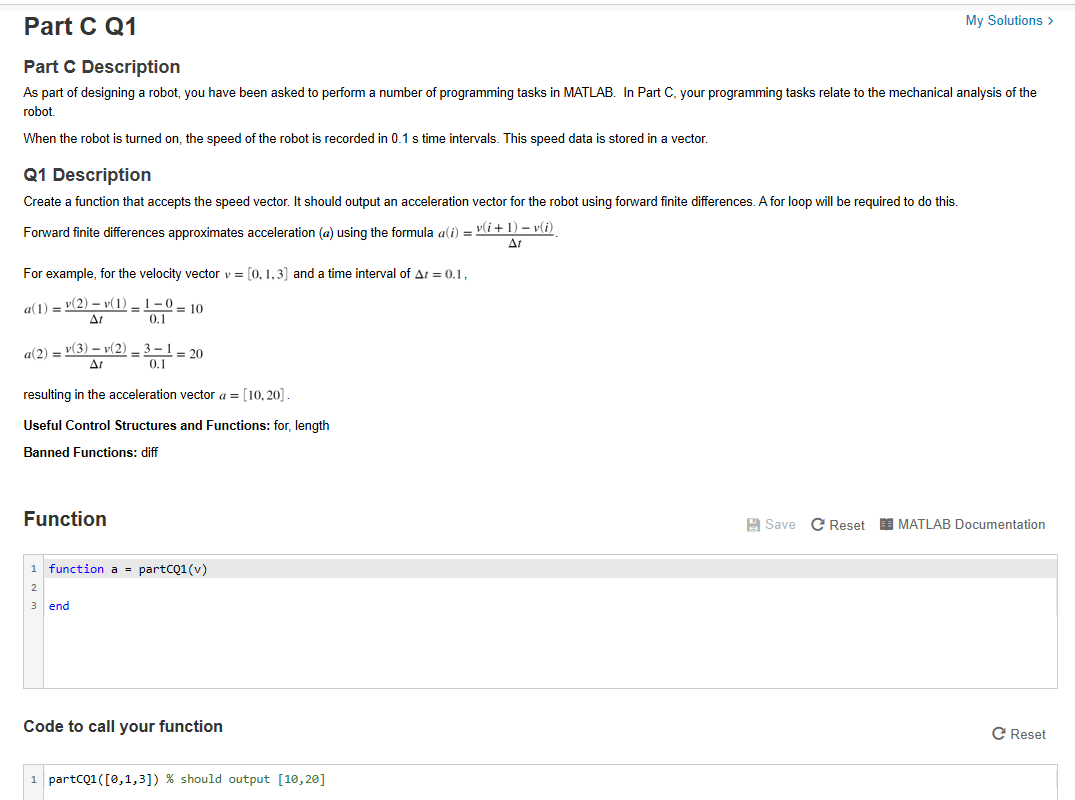 Solved Part C Q1 My Solutions > Part C Description As part | Chegg.com